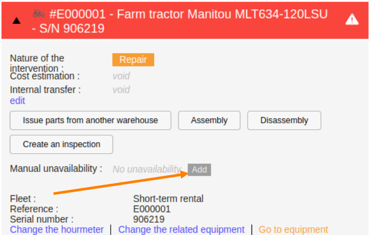 How to define an unavailability from a work order for an equipment in ...